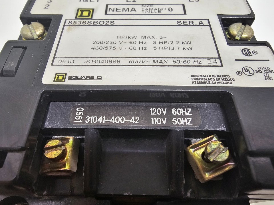 GOOD USED! SQUARE D NEMA SIZE 0 110/120V COIL MOTOR STARTER 8536SBO2S ...