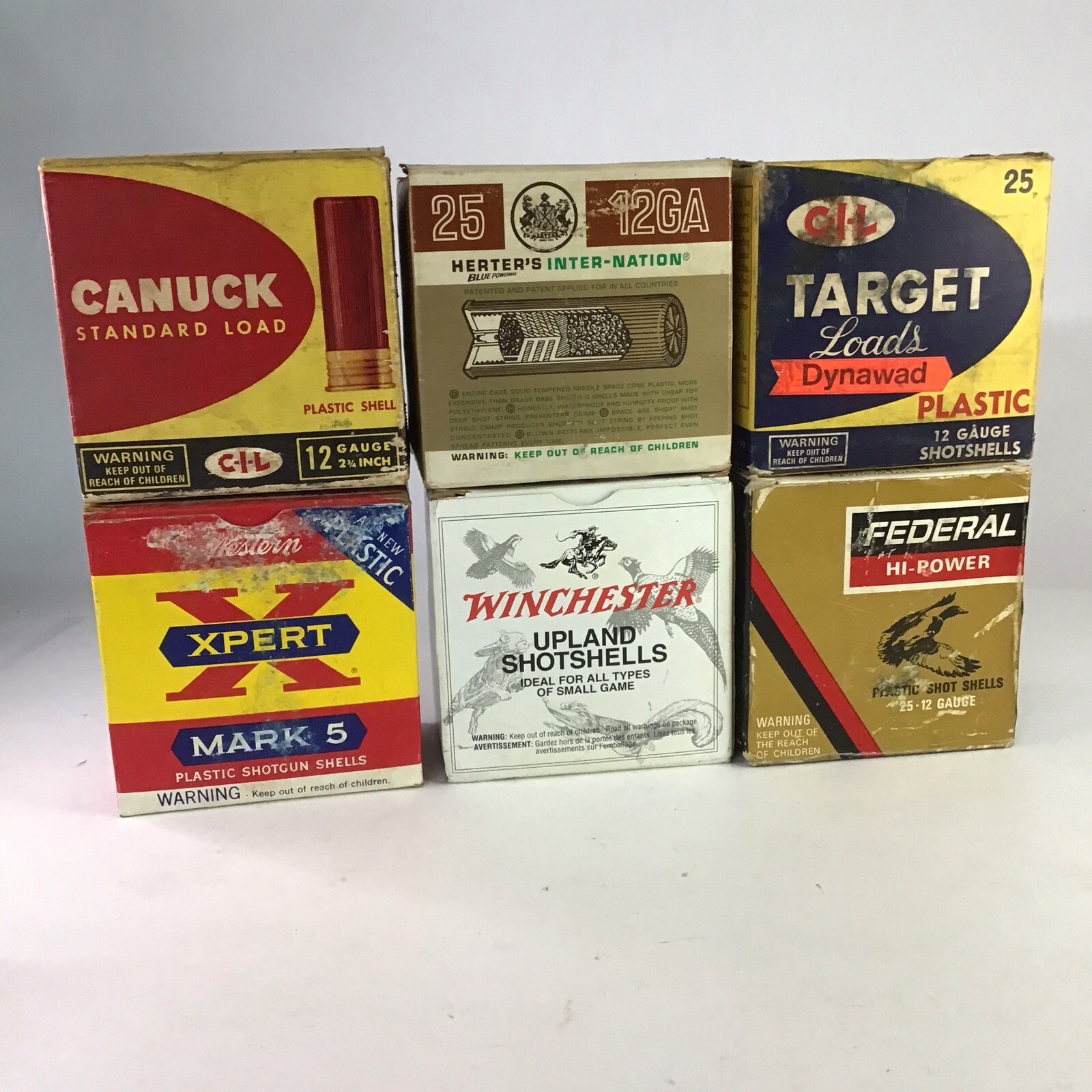 Vintage Shotgun Shell Boxes REMINGTON WINCHESTER FEDERAL CANUCK +2 12 ...