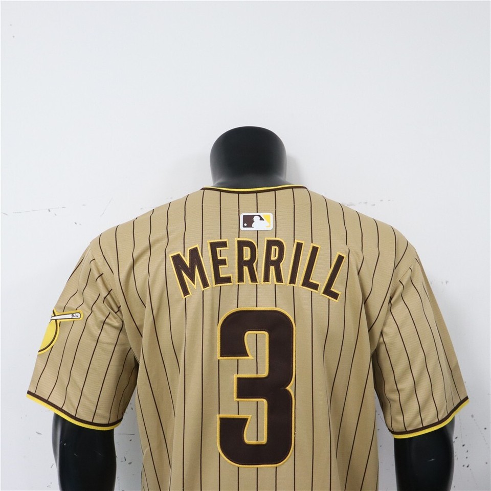 San Diego Padres #3 Jackson Merrill Coffee Pinstripe Tan Limited Jersey ...