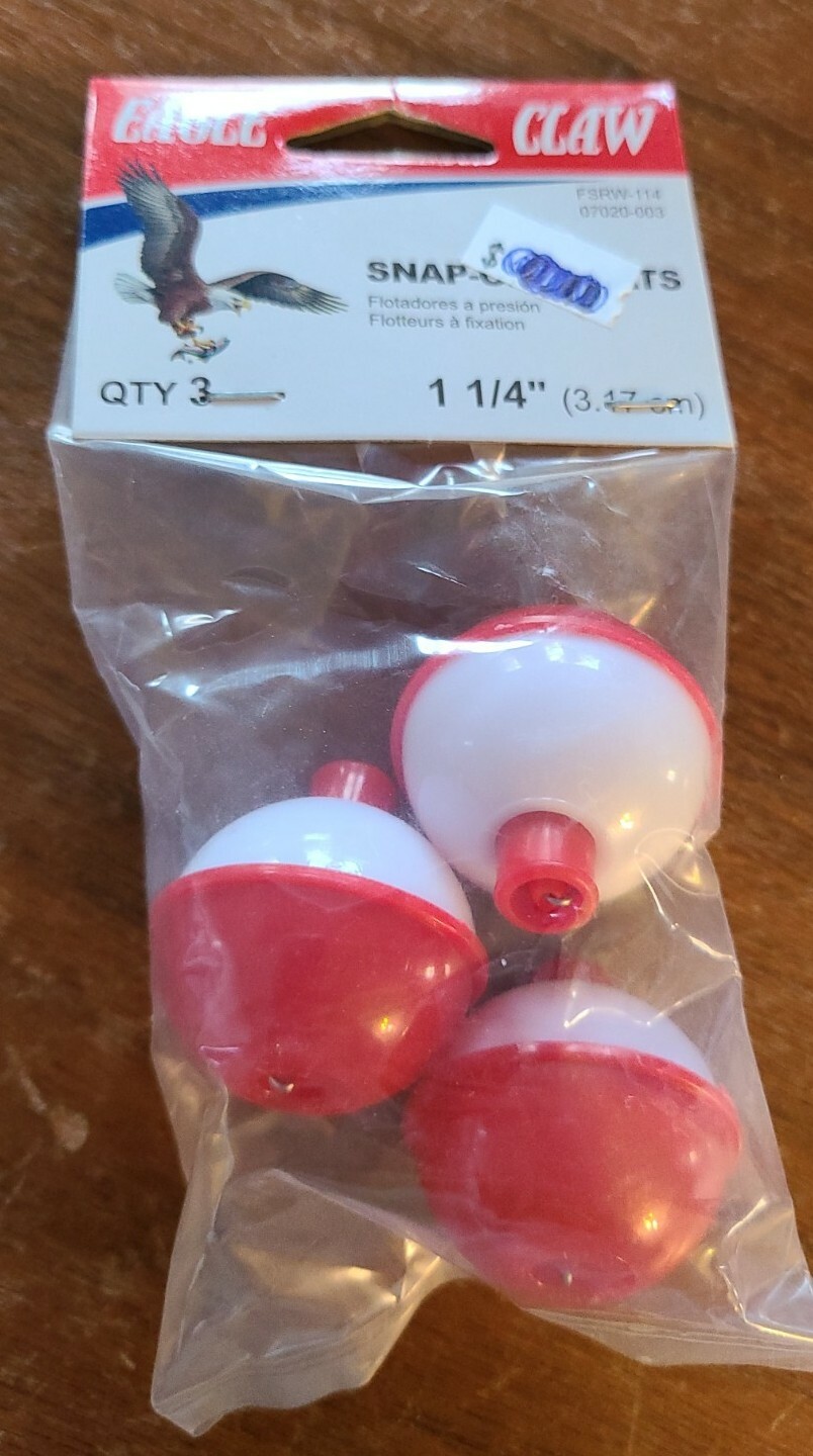 Eagle Claw Snap on Round Plastic Float Bobbers 1-1/4" Red/White 3/Pk ...