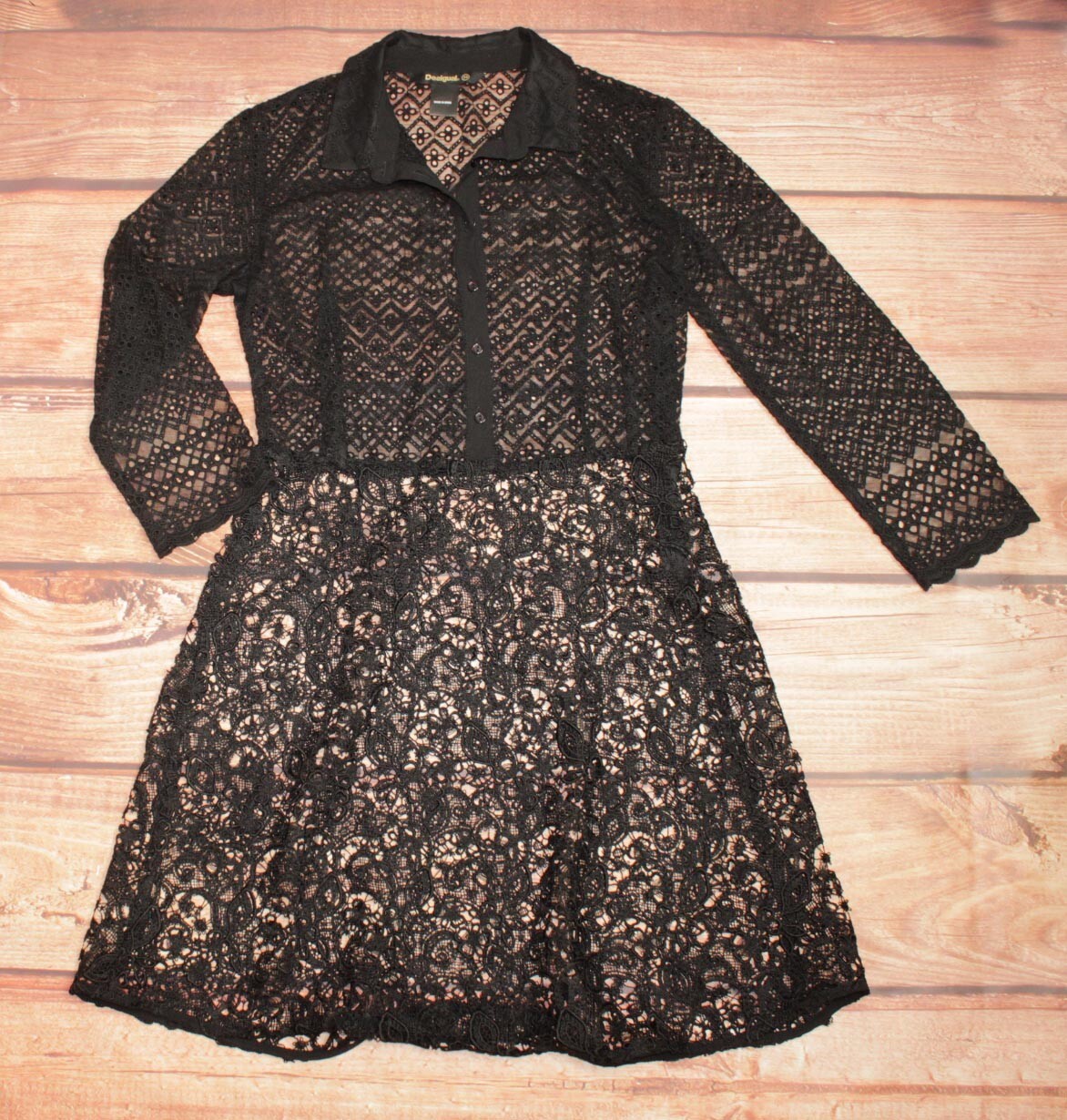 Desigual Black Crochet See Through Dress EU 36 UK S /… - Gem