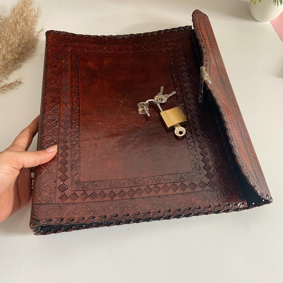 2/3/4 Ring Leather Binder Lock & Key Leather Grimoire Binder Cover ...