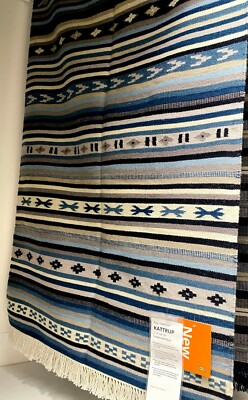 Ikea KATTRUP Rug Runner Flatwoven Handmade 100% Wool, Blue 2' 6" x 4 ...