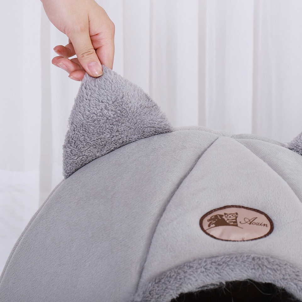 Large Cat Bed Cave Small Wool Cozy Pet Igloo Bed Winter House Nest ...