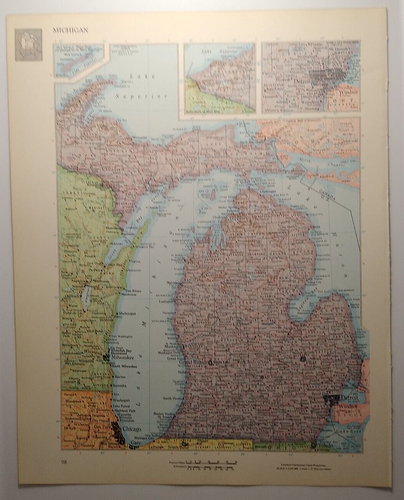 Vintage MICHIGAN Atlas Map 1962 MSM Rand McNally Cosmopolitan World ...