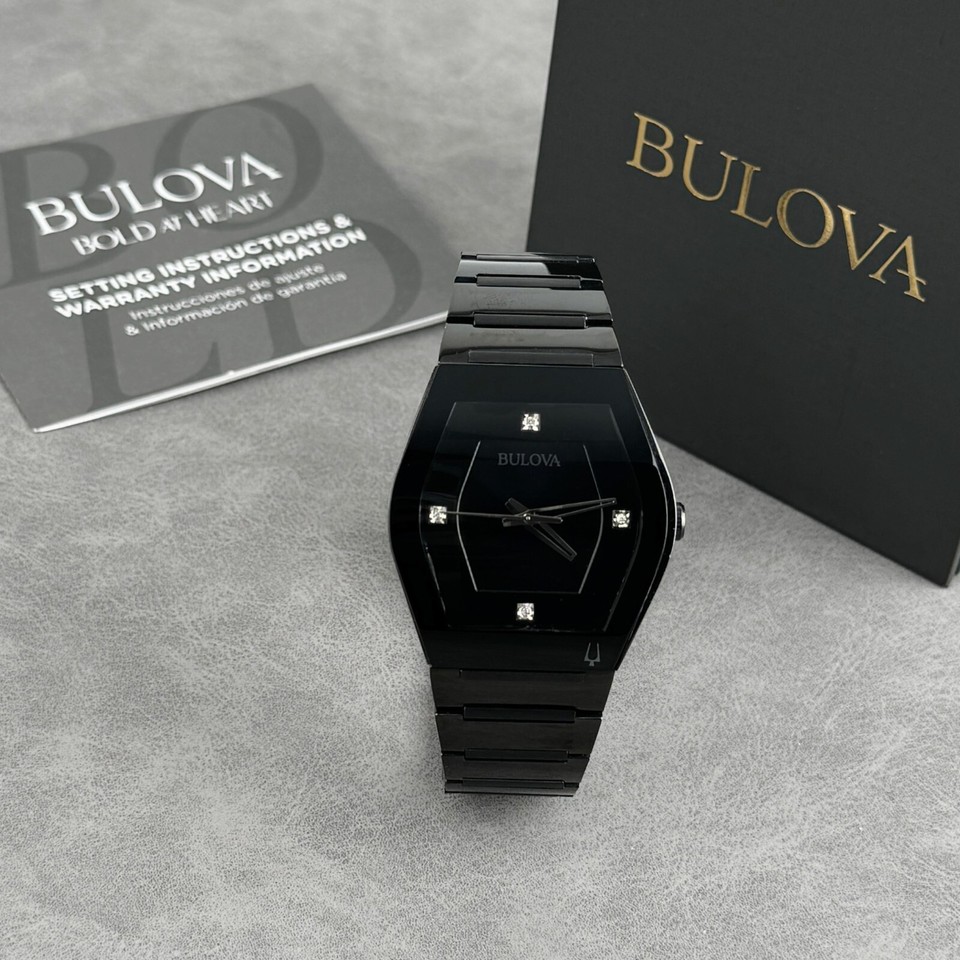 Bulova Men's Gemini Stainless Steel Black Dial 40mm Watch 98D177 | eBay