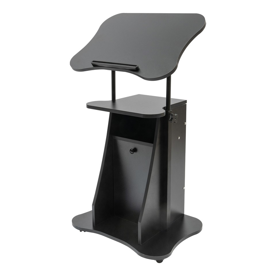 Mobile Lectern Podium Stand Height Adjustable Sit-to-Stand Desk with ...