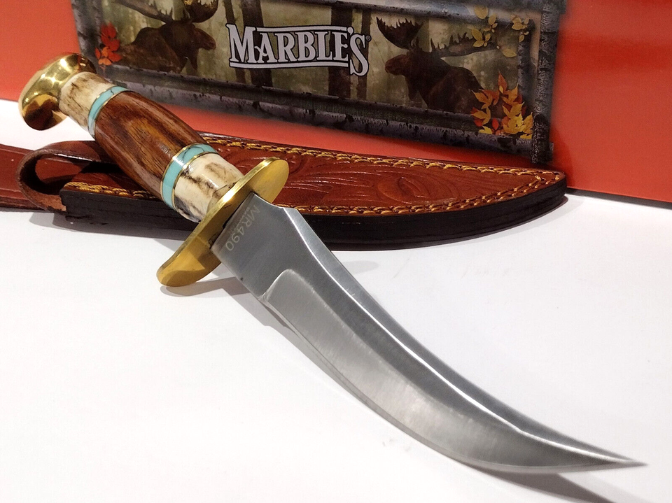 Marbles Brown Wood Blue Stone Stag Bone Handle Sharpfinger Blade Hunting Knife | eBay
