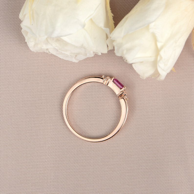 1ct Lab-Created Pink Ruby Engagement Ring Petite Minimalist Rose Gold ...