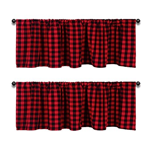 Buffalo Check Valance,2PCS 53X16IN Farmhouse Design 53 x 16in Black and ...