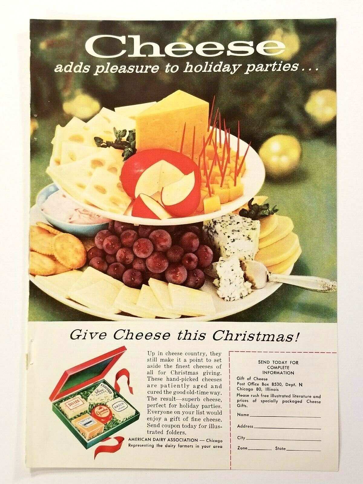 1958 Magazine Advertisement Page Cheese Swiss Cheddar Gouda Blue Brick ...