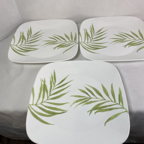 Corelle Vitrelle Bamboo Leaf Square 10.5" Green/White Dinner Plates Set ...