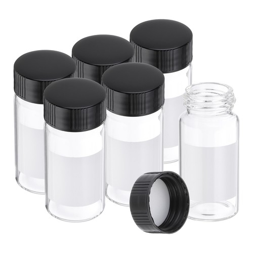 6pcs 20ml Small Clear Glass Vials with Black Screw Cap Glass with ...