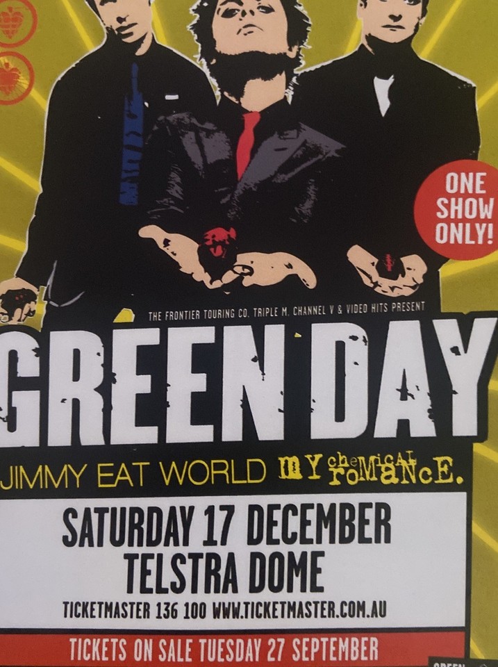 GREEN DAY 2005 Melbourne Concert Flyer A4-Sized High Quality Carded ...