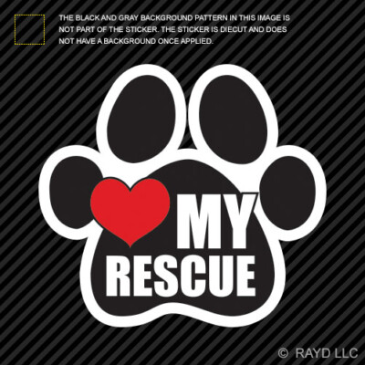 Heart My Rescue Sticker Die Cut paw shaped dog cat saved shelter animal ...