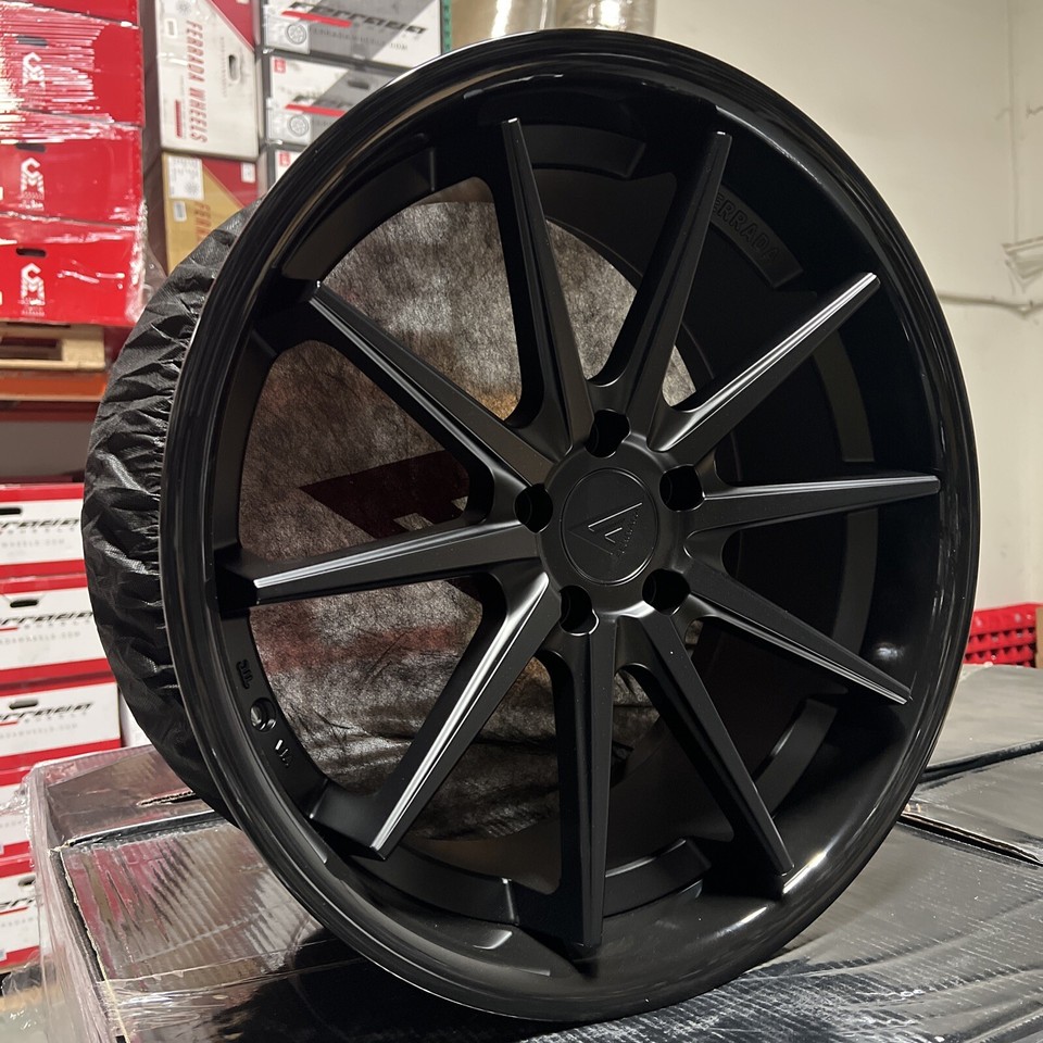 19" STAGGERED FERRADA FR4 MATTE BLACK GLOSS BLACK LIP(5X114.)Q50 ...
