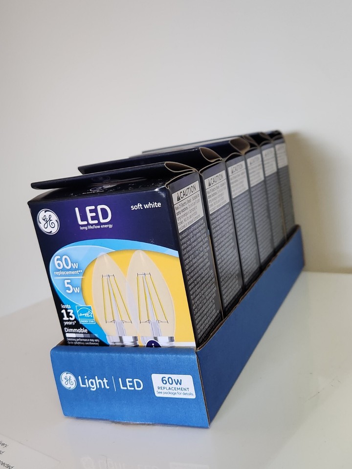 GE 60w LED Light Bulbs (Case Of 12) Candelabra Soft White 500 Lumens ...
