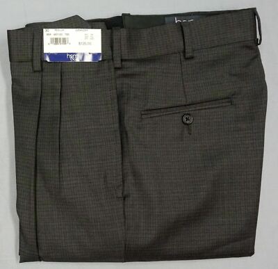 NWT $125 HART SCHAFFNER MARX GREY EXPANDER Mens Reg PANTS PLEAT PLAID ...
