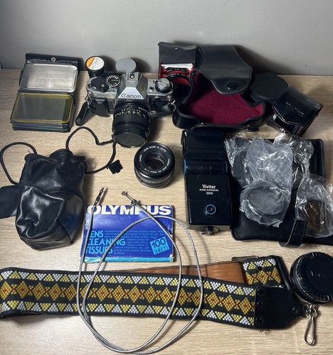 Crazy Canon AE-1 Vintage Camera Lot Lenses Filters Film UNTESTED ...