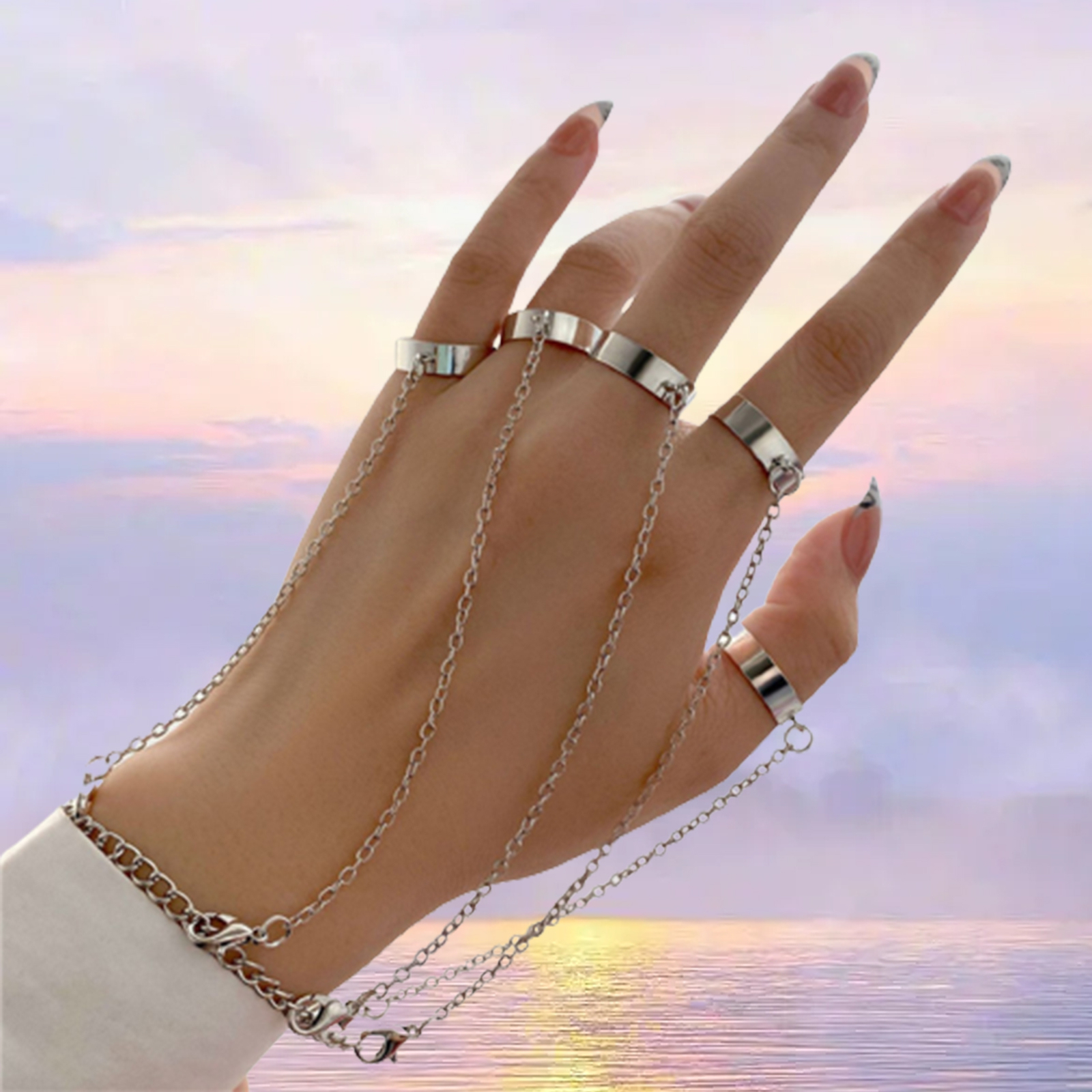 Hand Chain with Attached Finger Ring Unique Stylish Bracelet-Ring Combo ...