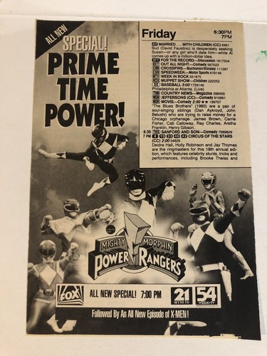 Mighty Morphin Power Rangers Tv Guide Print Ad Prime Time Power TPA9 | eBay