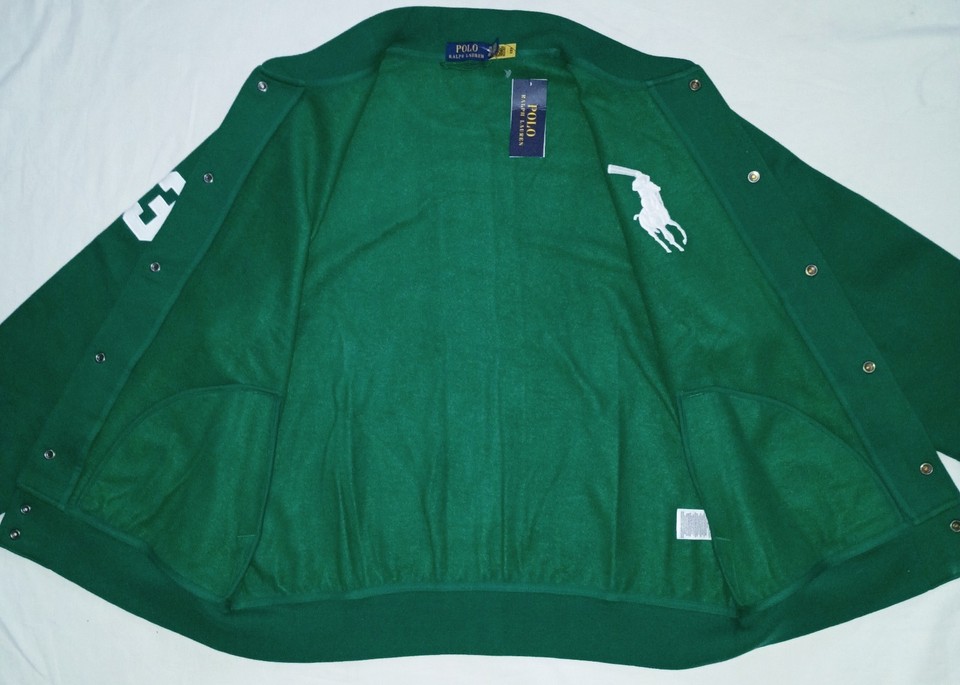 Polo Ralph Lauren Green Big Pony Logo Fleece Varsity Baseball Jacket ...