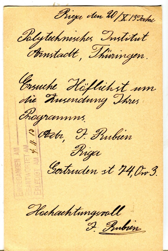 Jewish Judaica Riga Рига Latvia cover to Arnstadt Germany University ...