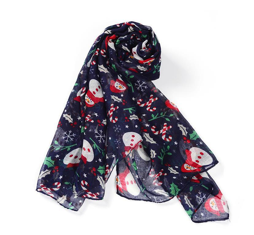 Women Ladies Christmas Festive Scarf Santa Claus Print Winter Snowflake ...
