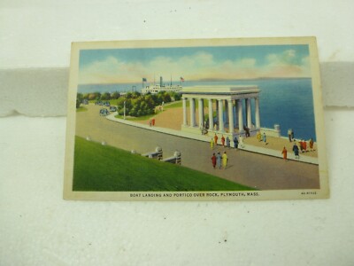Postcard Boat Landing Portico Plymouth MA Unused Unposted Linen | eBay