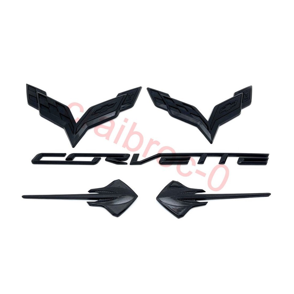 5PC Gloss Black Front Rear Stingray Cross Flags Emblem Kit 2014-2019 ...