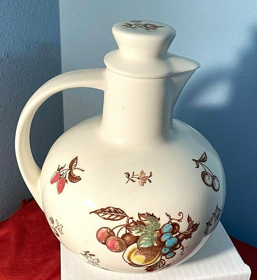 VINTAGE MCM Yamaju Japan Fruit Fantasy Ceramic Water Pitcher/Ewer w/Lid ...