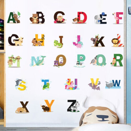 Cartoon Jungle Wild 26 Letters Alphabet Animals Wall Stickers for Kids ...