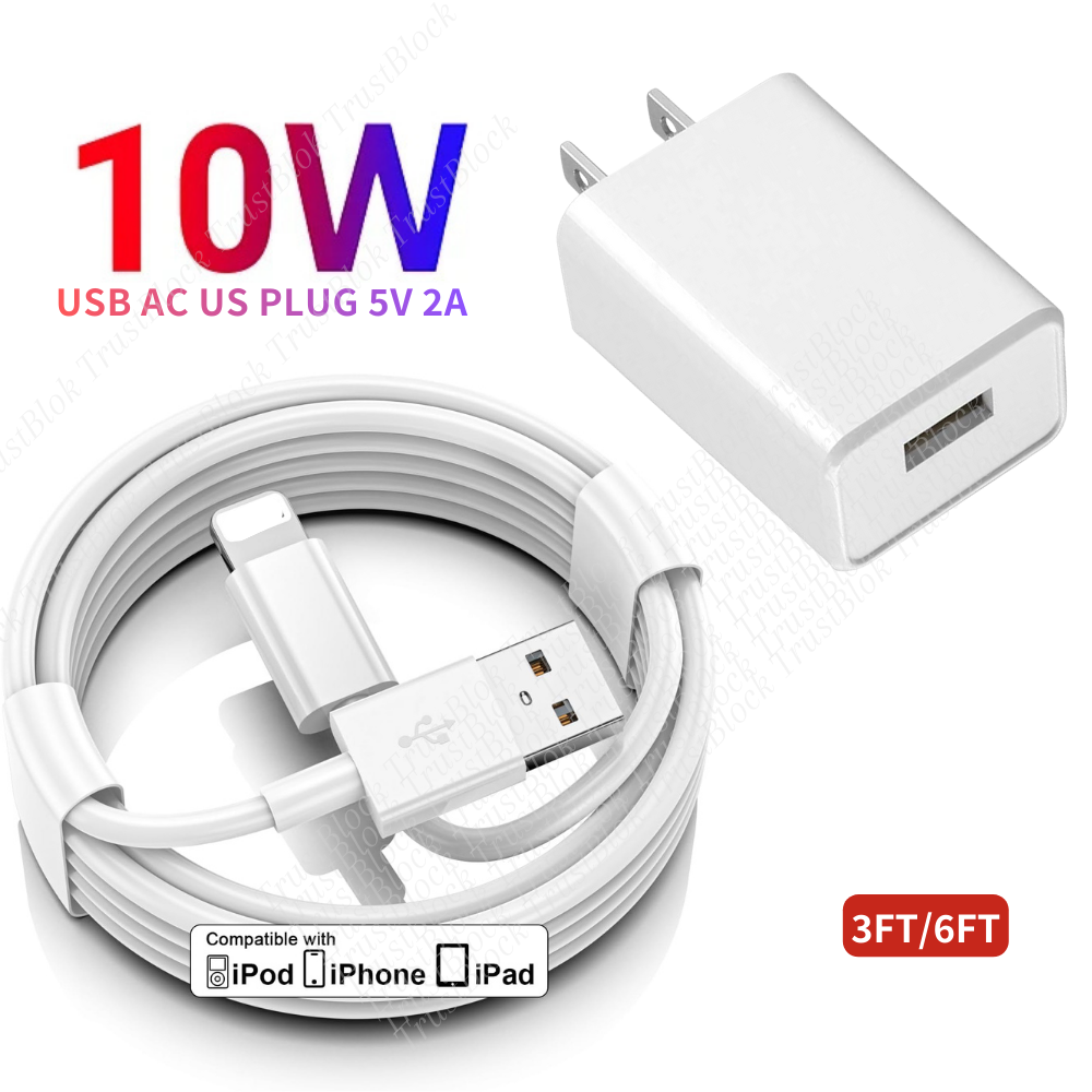10W USB Block 5V 2A AC to DC Charger USB A To iPhone Cord For iPhone 11 ...
