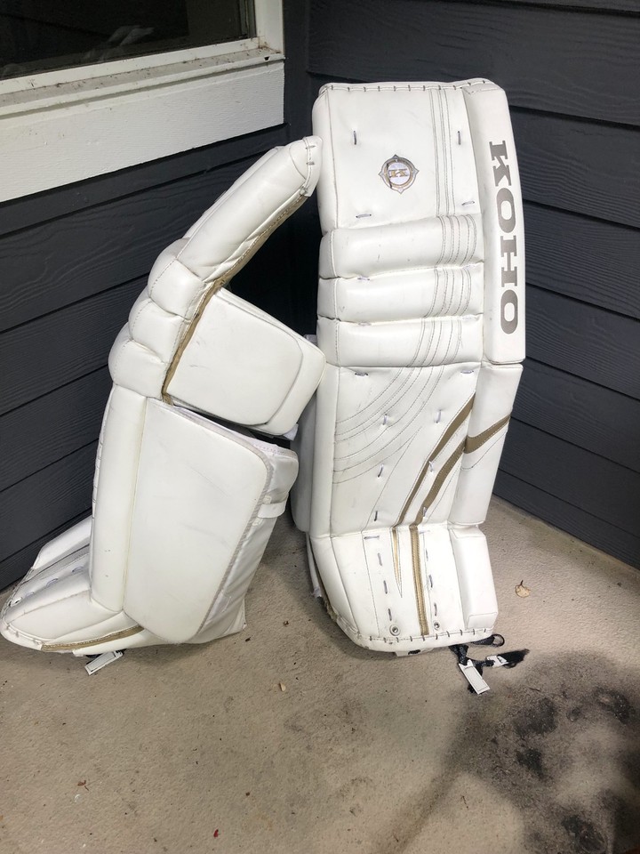 Koho 589 Revolution Pro Goalie Pads - 34+2 - White/Gold | eBay