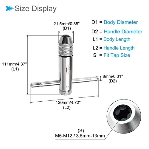 Tap Wrench Handle Fit M5m12 / 3.5mm13mm Taps Size Chrome Plated Thandle ...