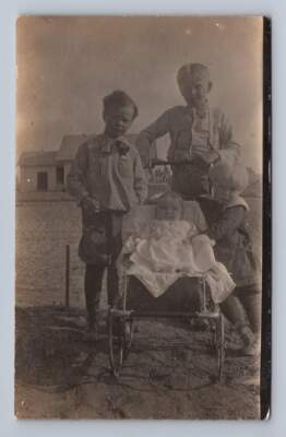 Older Brothers Posing w Baby Carriage RPPC "John Stilson" Antique Photo ...