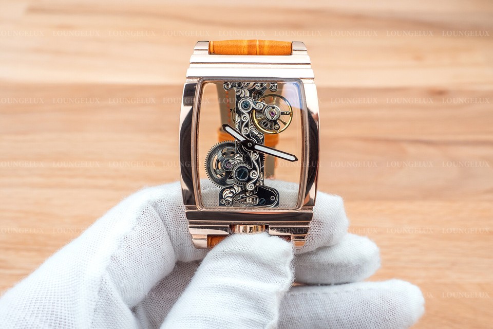 Mens Rose Gold Bridge Manual Mechanical Watch - Orange Leather ...