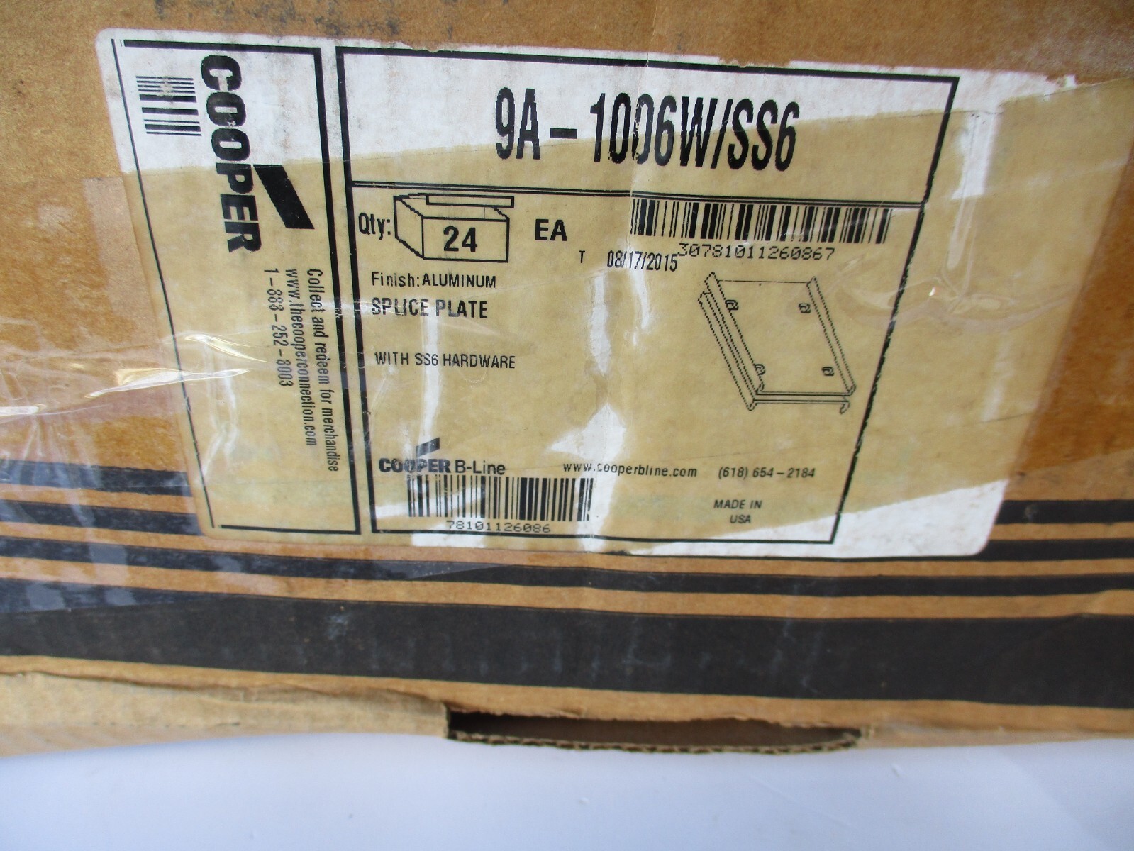 B-Line 9A-1006W/SS6 cable tray fitting, mid-span splice, lot of 24 pair ...