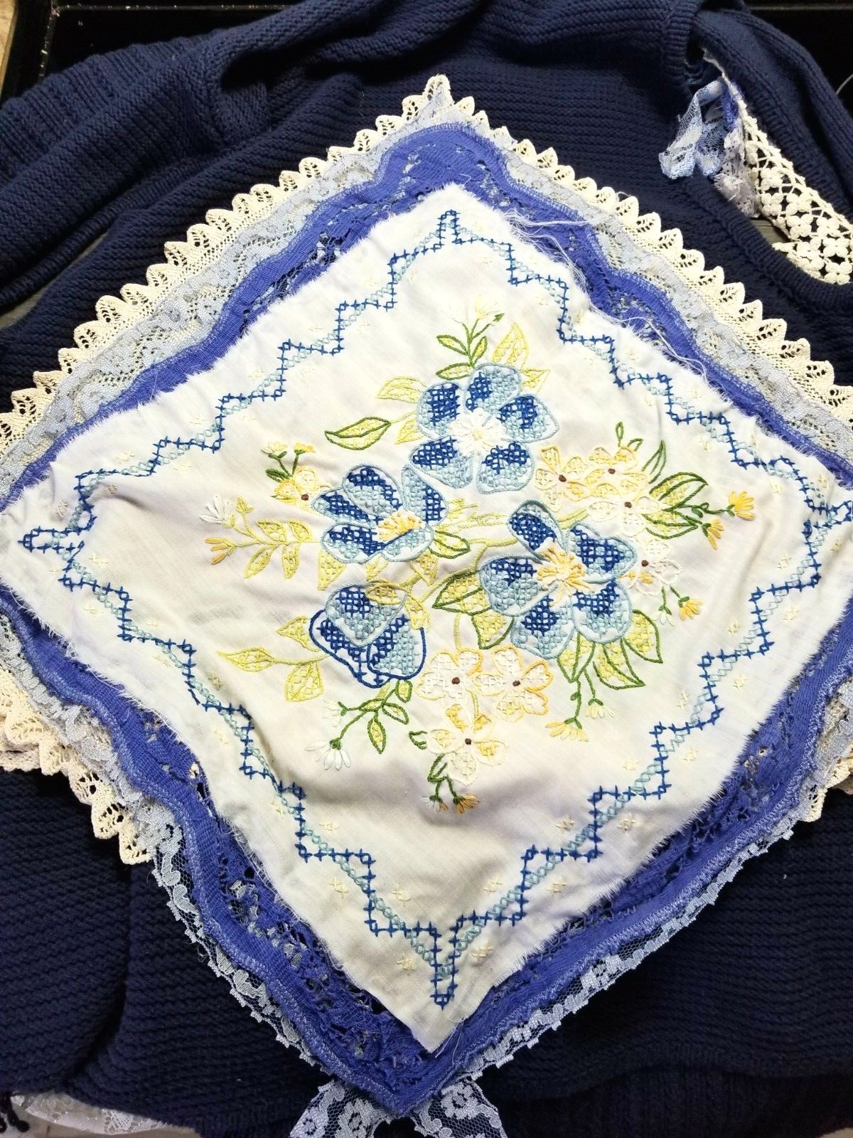 UpCycled duster Vtg Fabric Fringe boho doilies Embroidered Burning Man ...