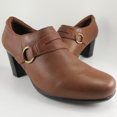 Clarks GENETTE Side-Zip Shooties Womens Size 9.5M Brown Leather 2.5 ...