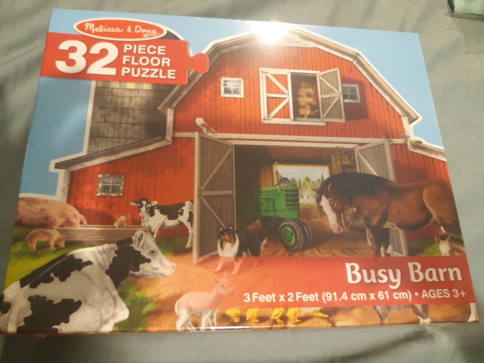 NIB Melissa &Doug Busy Barn Shaped Jumbo Jigsaw Floor Puzzle (32 pcs 2 ...