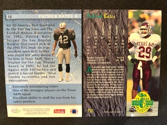 NFL - Patrick Bates 1993 Upper Deck Star Rookie & 1993 Classic Four ...