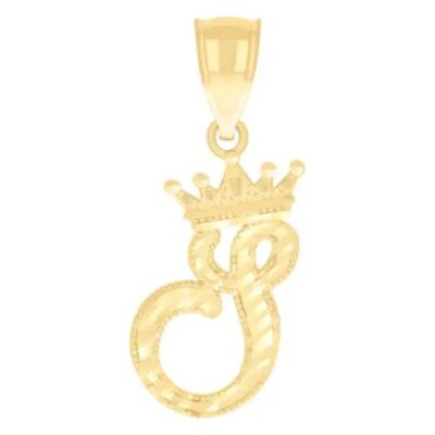 Small Tiny 10k Yellow Gold Alphabet Letter Crown S Initial Cursive ...