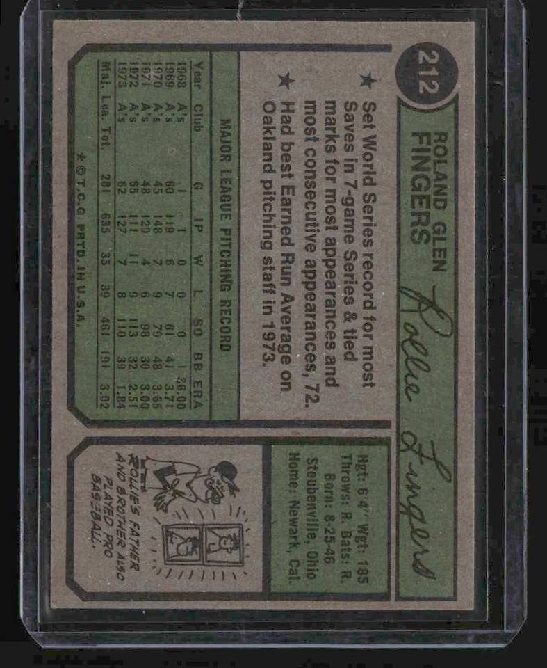 1974 Topps #212 Rollie Fingers | eBay