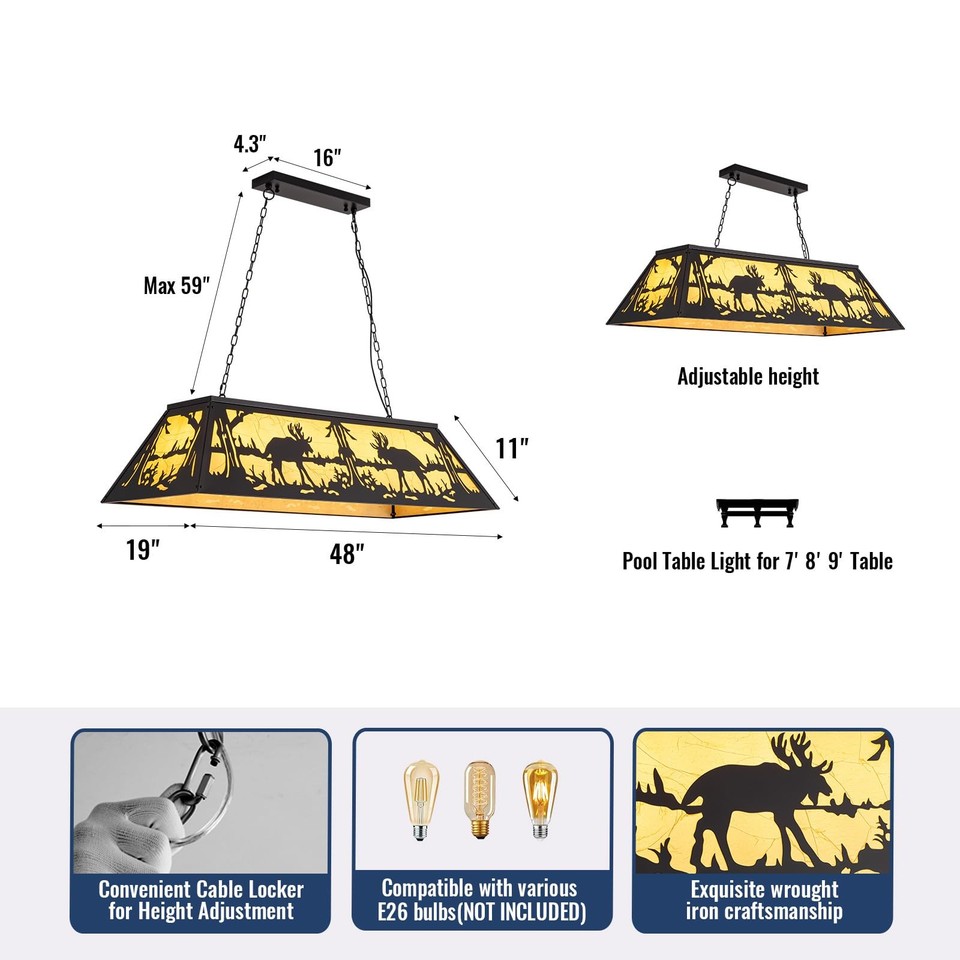 48-inch Billiard & Pool Table Lights Rustic Ceiling Light Fixture Pool ...