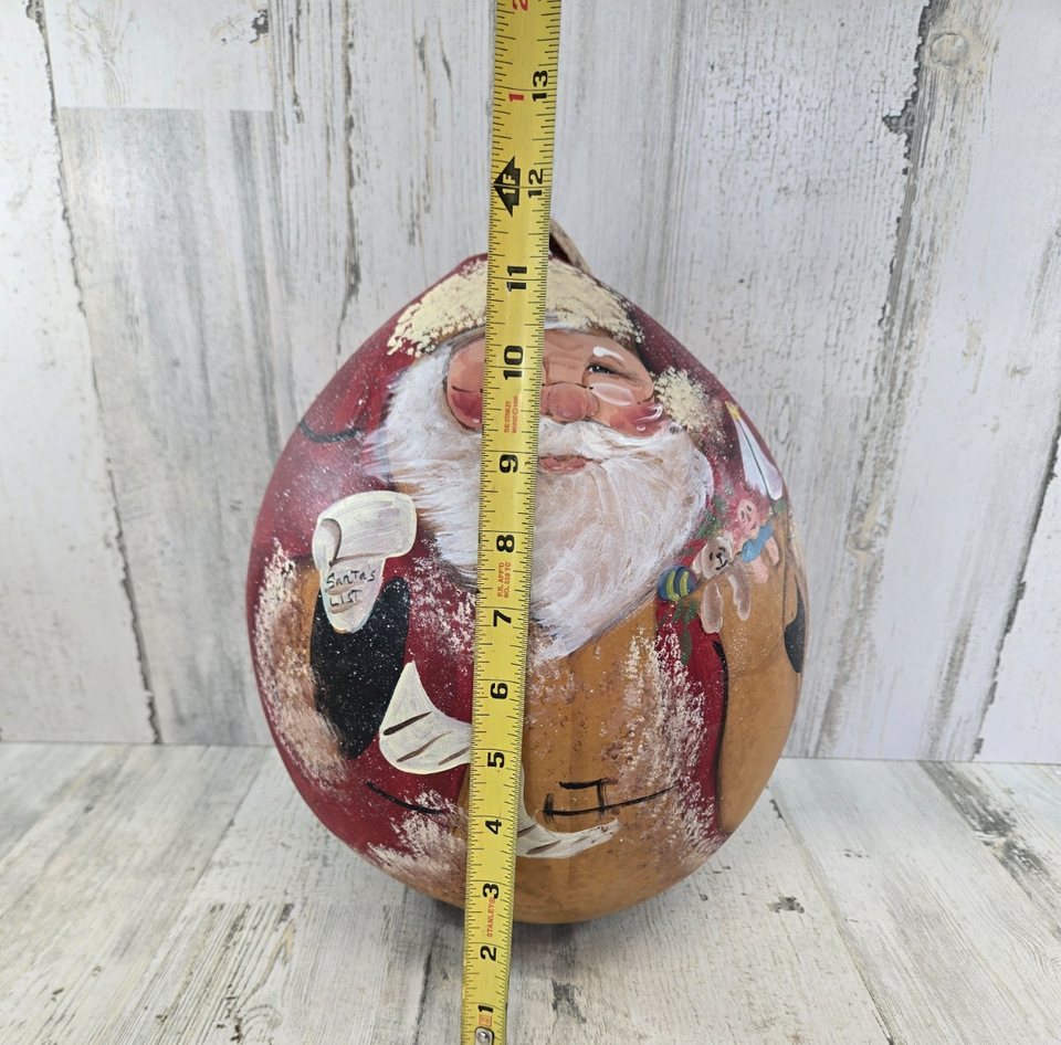 Hand Painted Santa Claus Gourd Large Signed Vintage Santa and His List ...