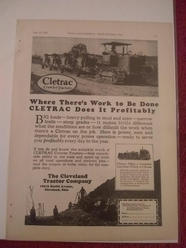 Vtg. 1929 Cletrac Tractor Ad Advertisement: Models 20, 30, 40, and 100 ...