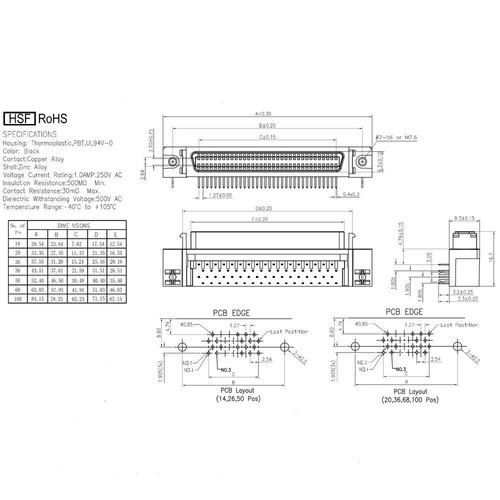 1Pcs SCSI Connector MDR CN Type Female 50 Pin Right Angle PCB Connector ...