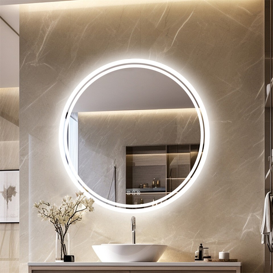 Bathroom Mirror Round Large Fogless LED Light Backlit HD Vanity Mirror ...