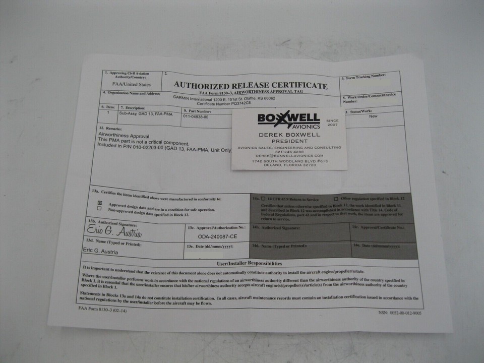 Garmin GAD 13 8130 Davtron Temp Probe C307PS PN: 010-02203-00 (FOR G5 ...